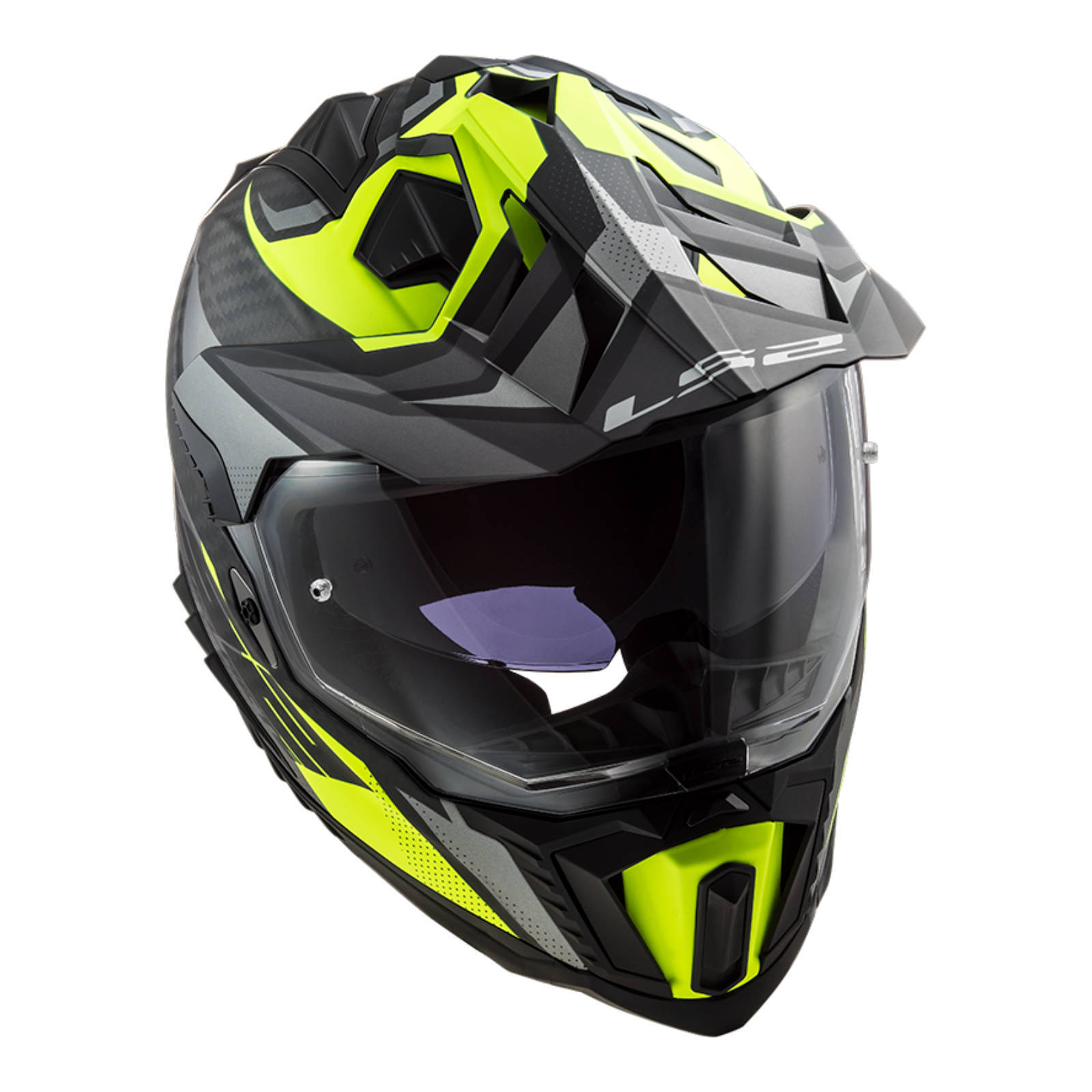 LS2 MX701 Explorer Carbon Focus Helmet - Matte Titanium / Hi-Vis Yello ...